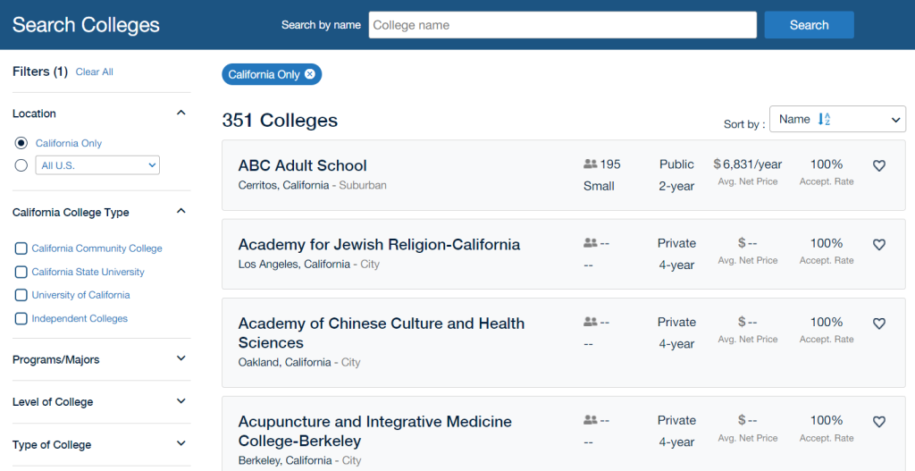 College Search Tool » CaliforniaColleges.edu | Learn More